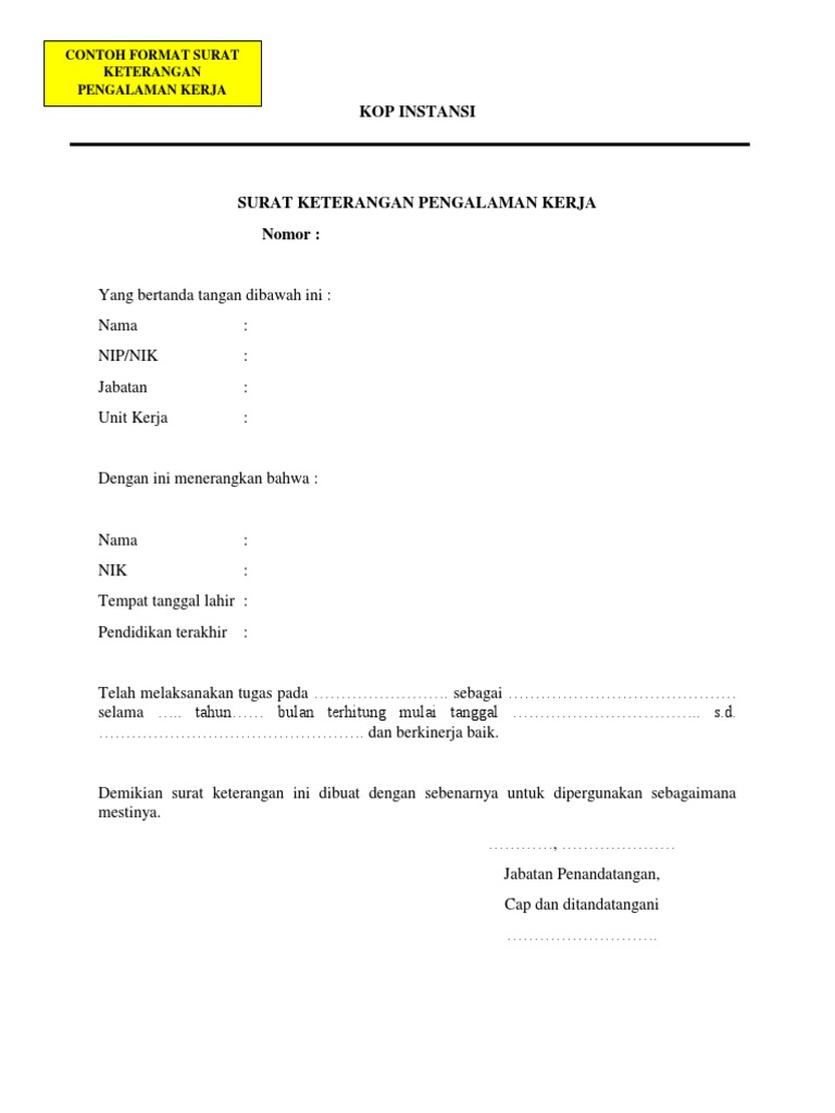 Kop Instansi: Contoh Format Surat Keterangan Pengalaman Kerja | PDF | Karier & Perkembangan