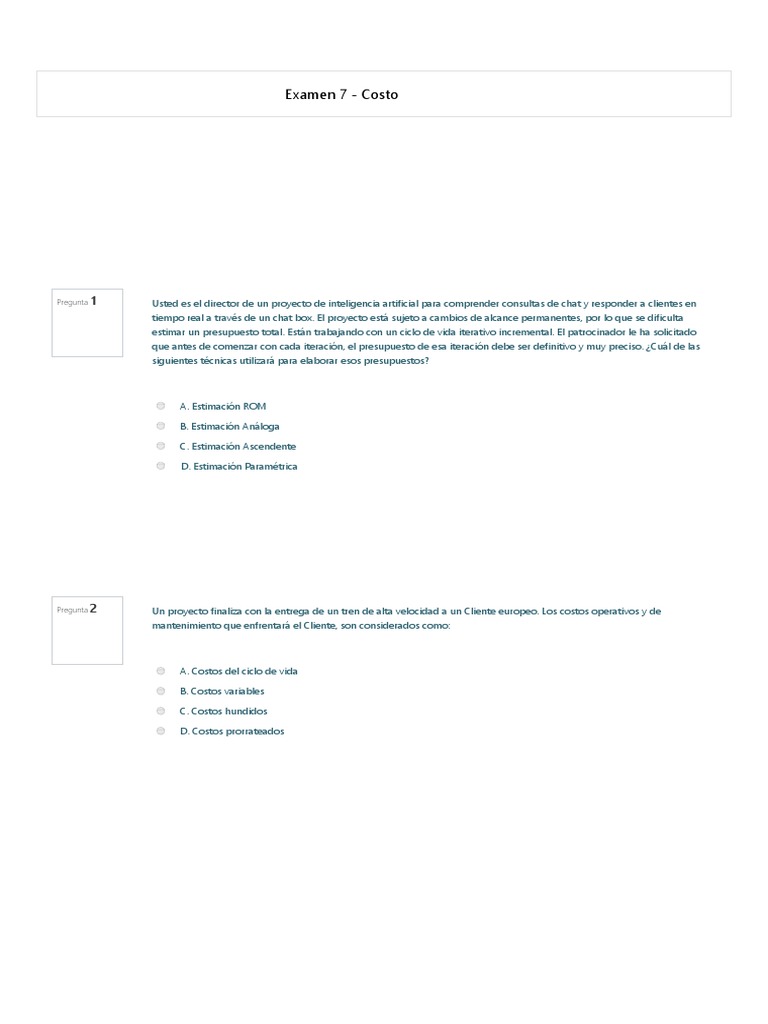Examen 7 - Costo - Preguntas - 01 | PDF