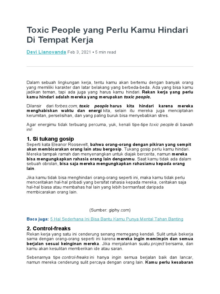 Hindari Rekan Kerja Toxic | PDF | Karier & Perkembangan | Gaya Hidup