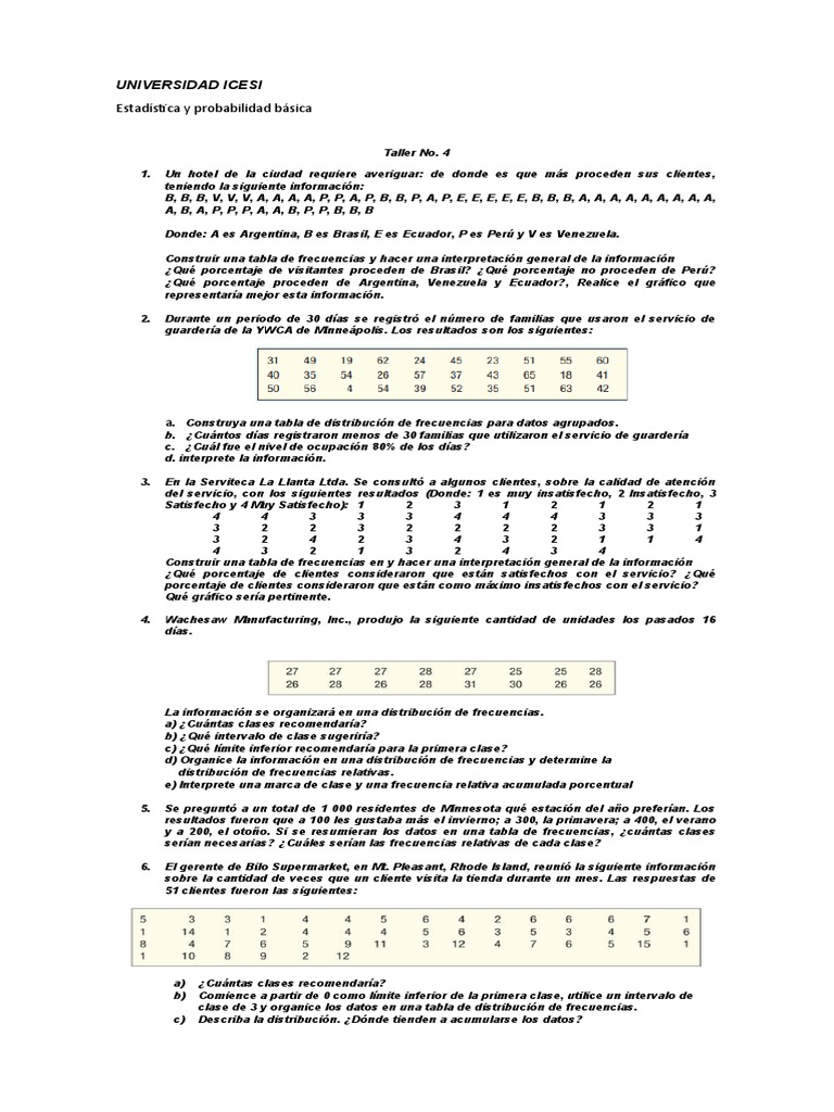 Taller 4 Tablas de Frecuencia en Variables Cuali y Cuanti | PDF | Negocios