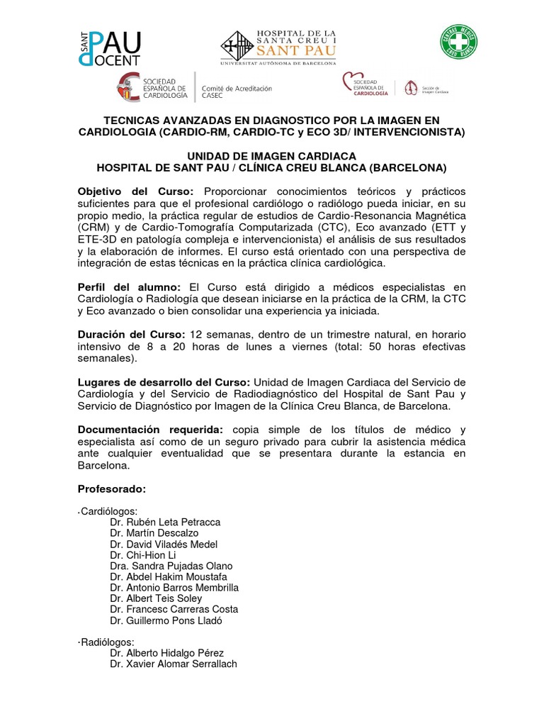 Programa Curs Semi Intensivo Imatge Cardiaca | PDF