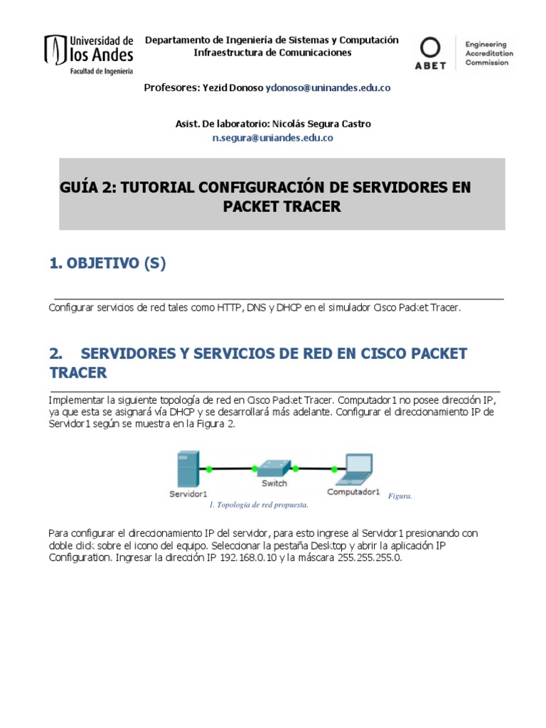 Lab 1 - Guía 2 - Configuración de Servidores en Cisco Packet Tracer | PDF
