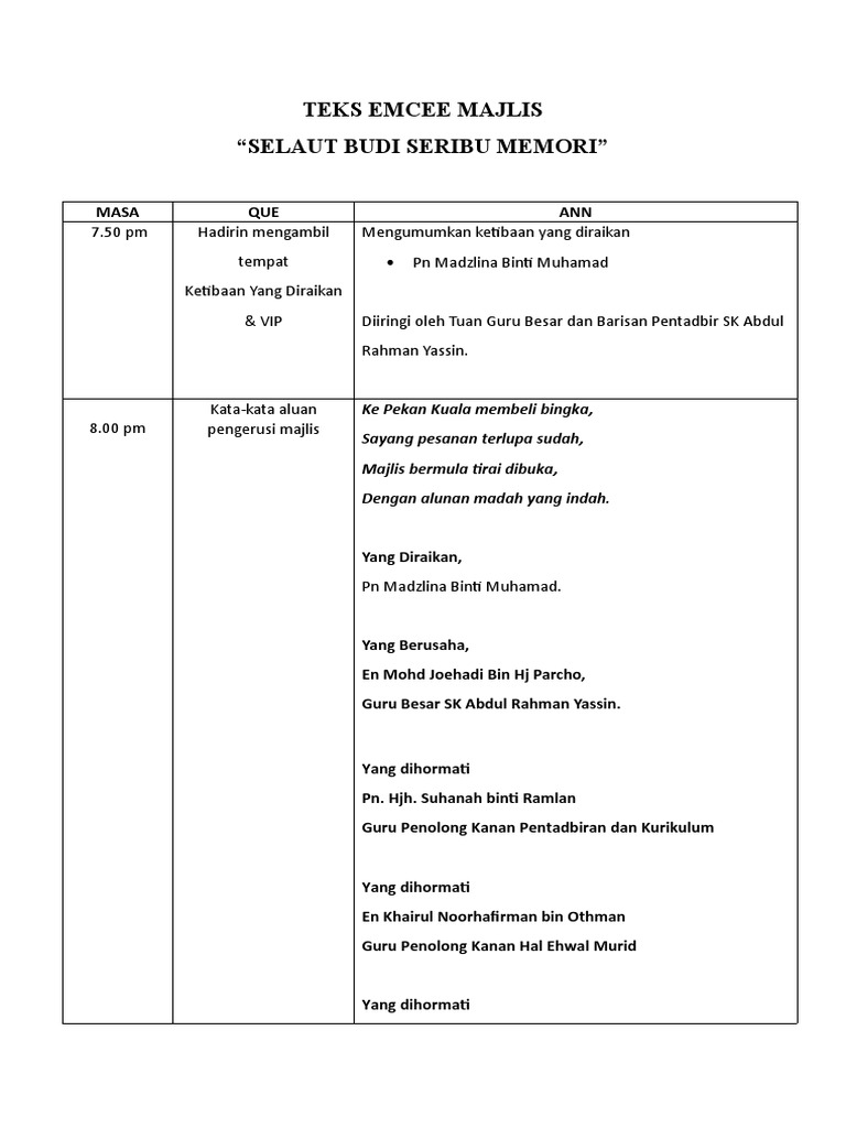 TEKS EMCEE MAJLIS Persaraan | PDF