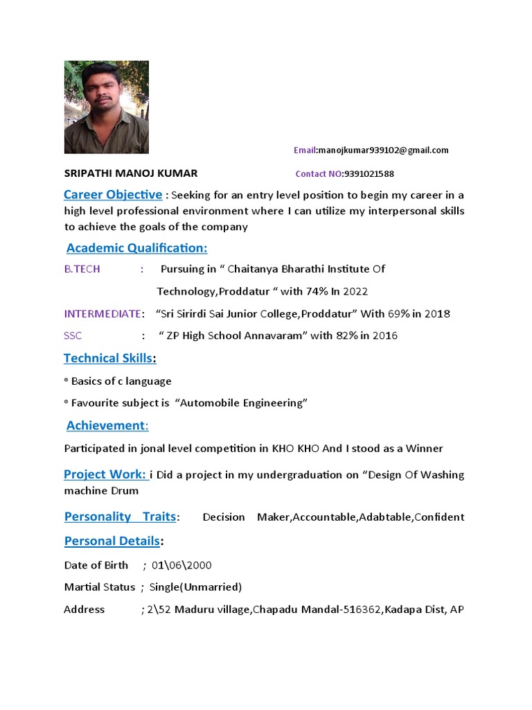 RESUME OF MANOJ KUMAR SRIPATHI - Copy | PDF