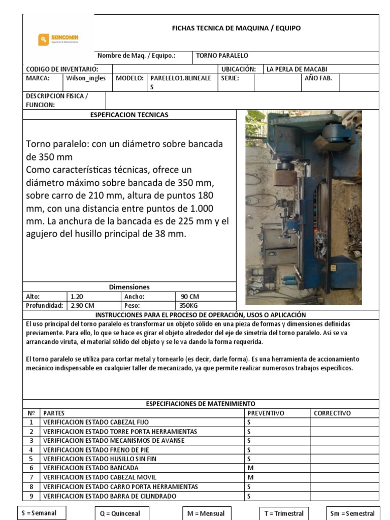 Fichas Tecnica de Maquina | PDF | Bienes manufacturados | Máquinas
