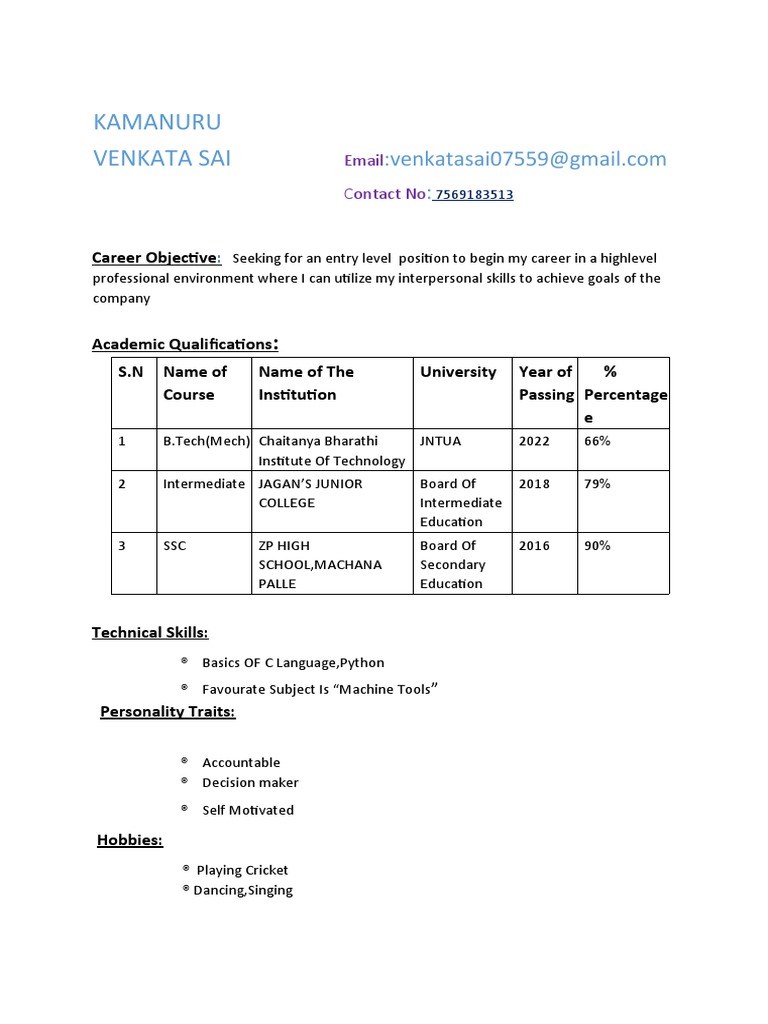 Resume of Venkat Sai@ 1 | PDF
