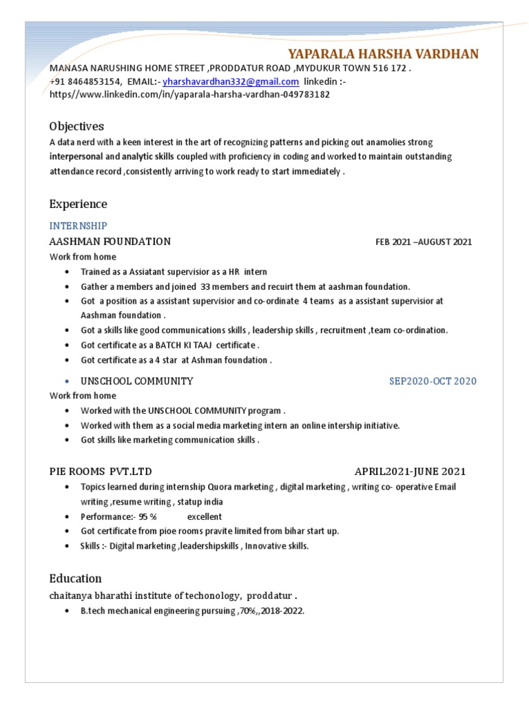 Chro Resume Harsha 2022.new Y.H.V | PDF
