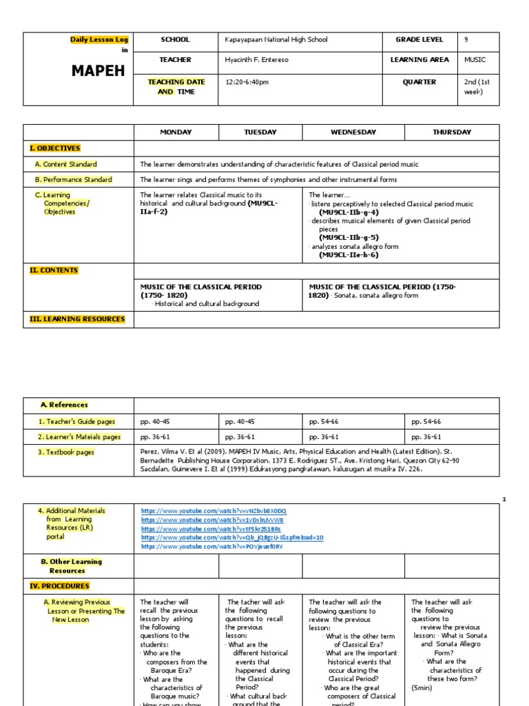 Q2 Grade 9 Music DLL Week 1 | PDF | Foreign Language Studies