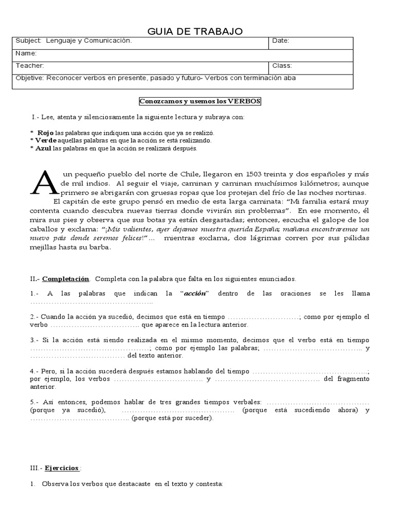 Guia Verbos 4to | PDF