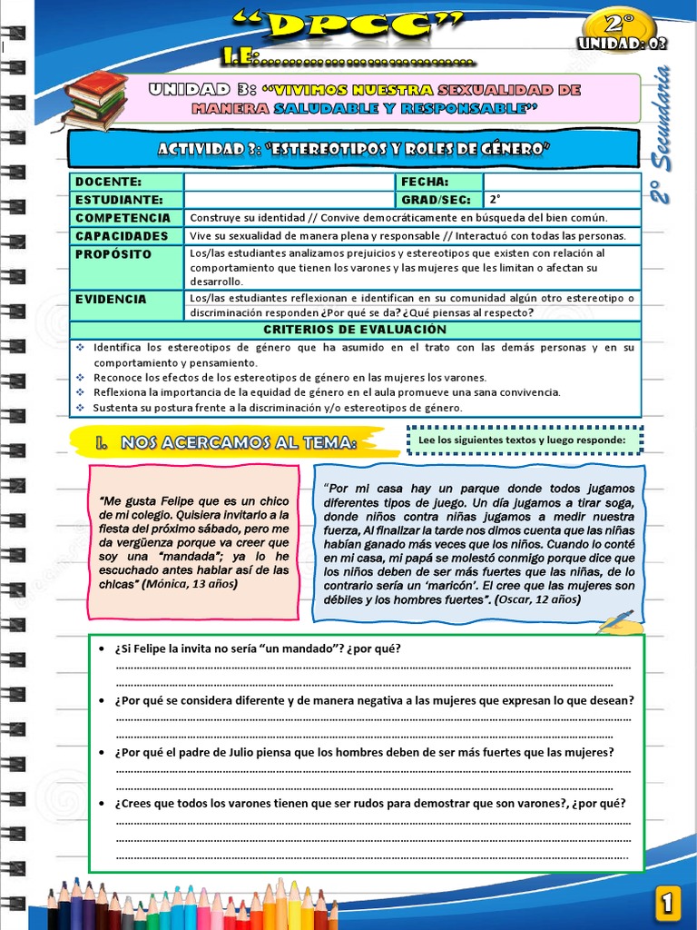 2° DPCC - Actv.03-Exp 4 - 2023 | PDF | Rol de género | Adultos