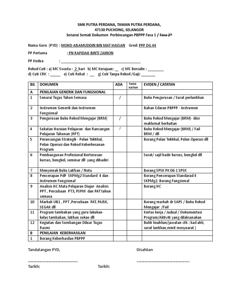 Senarai Semak Borang PBPPP 2022 | PDF