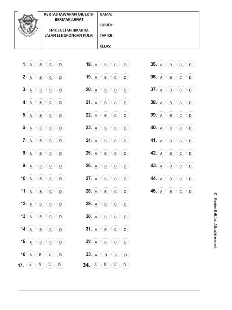 Bubble Answer Sheet: Kertas Jawapan Objektif Bermaklumat | PDF