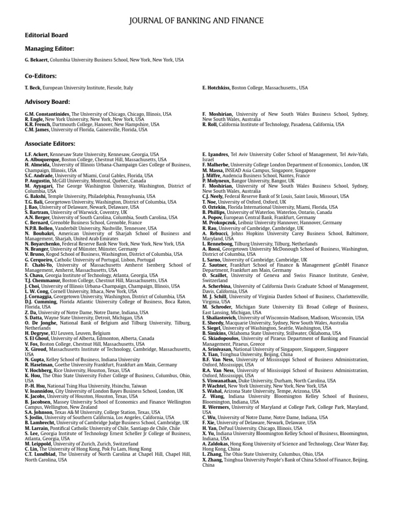 Editorial Board - 2023 - Journal of Banking - Finance | PDF ...