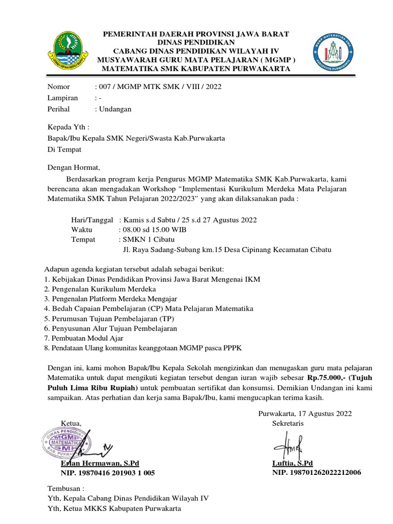 Surat Undangan Workshop IKM | PDF