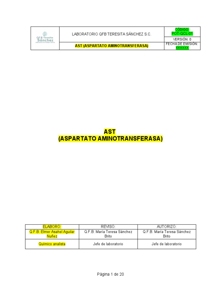 Procedimiento AST en Laboratorio Teresita Sánchez | PDF | Laboratorios