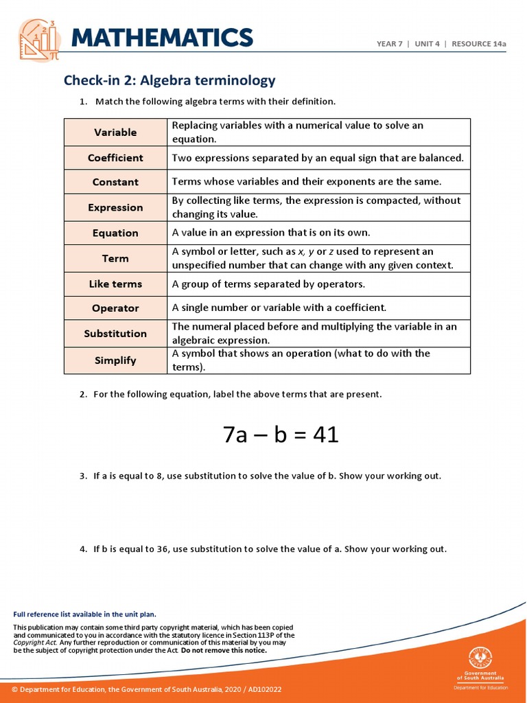Check in 2 - Answers Algebra | PDF