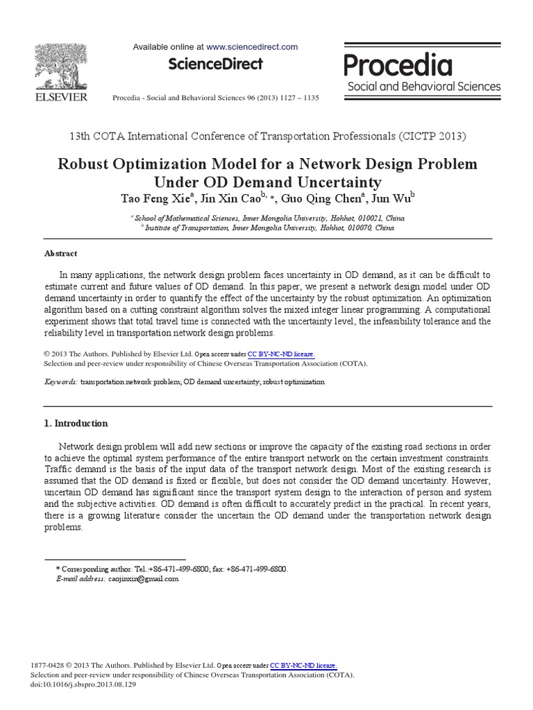 Robust Optimization Model For A Network Design Pro | PDF