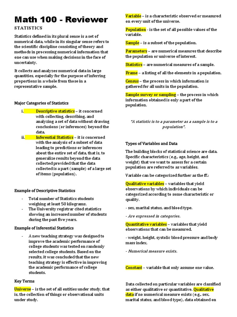 Math 100 Final Exam Reviewer | PDF