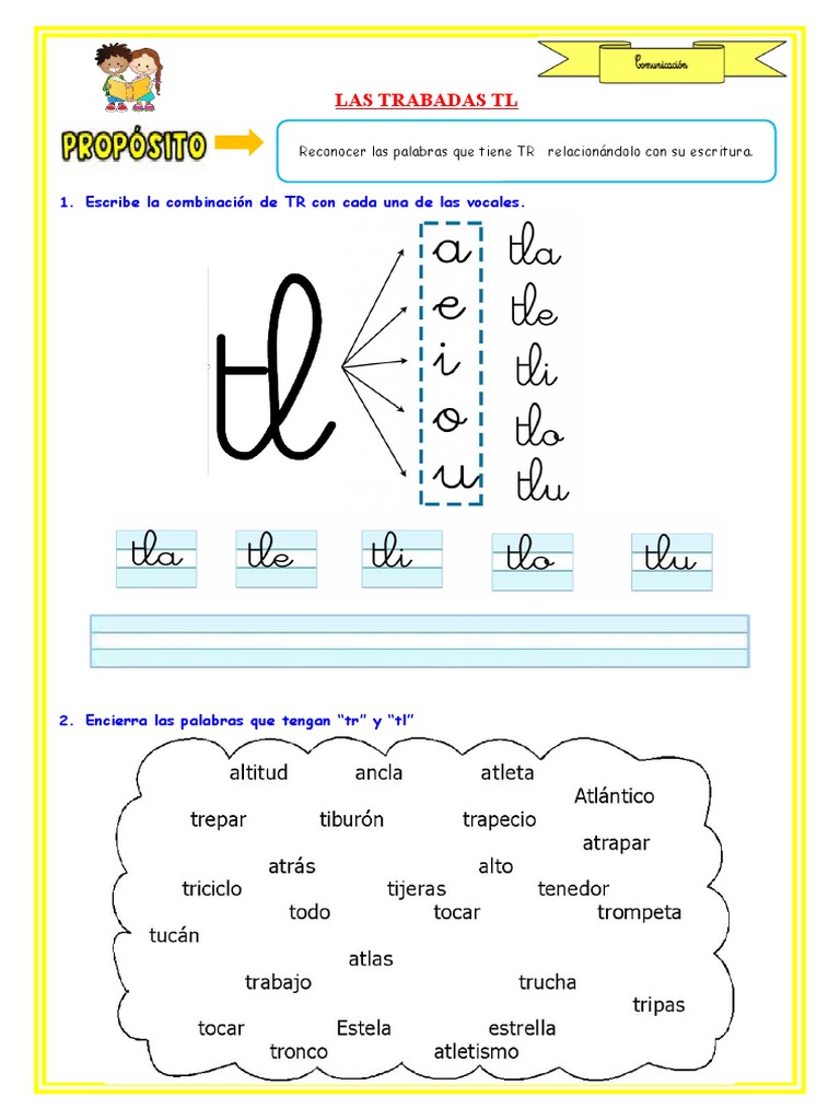 Palabras con "tl" y "tr" para niños | PDF