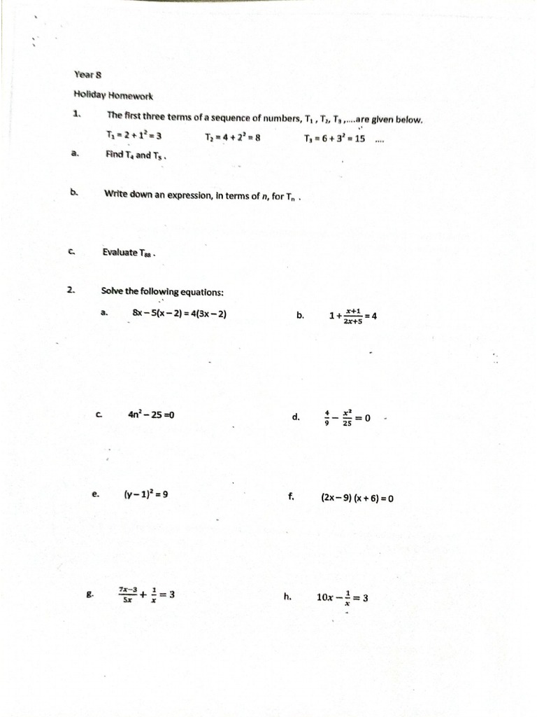 Math Worksheets For Year 9 | PDF