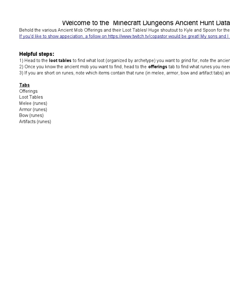 Minecraft Dungeons Ancient Hunt Database | PDF