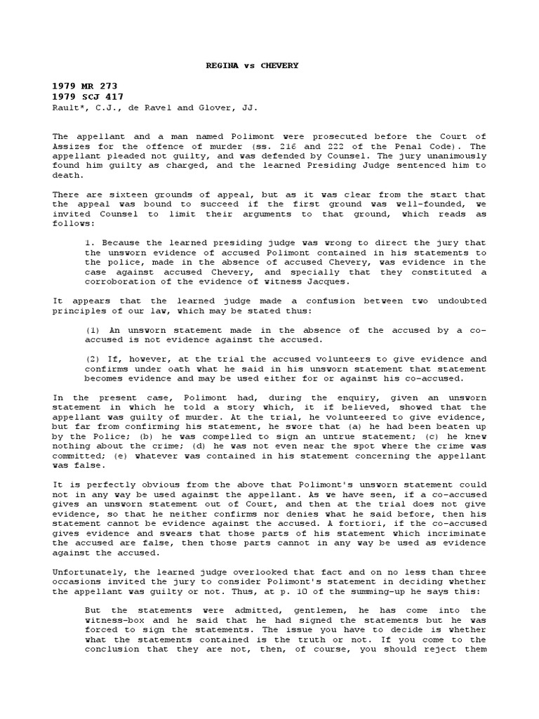 Appeal Ruling in Regina v. Chevery Case | PDF