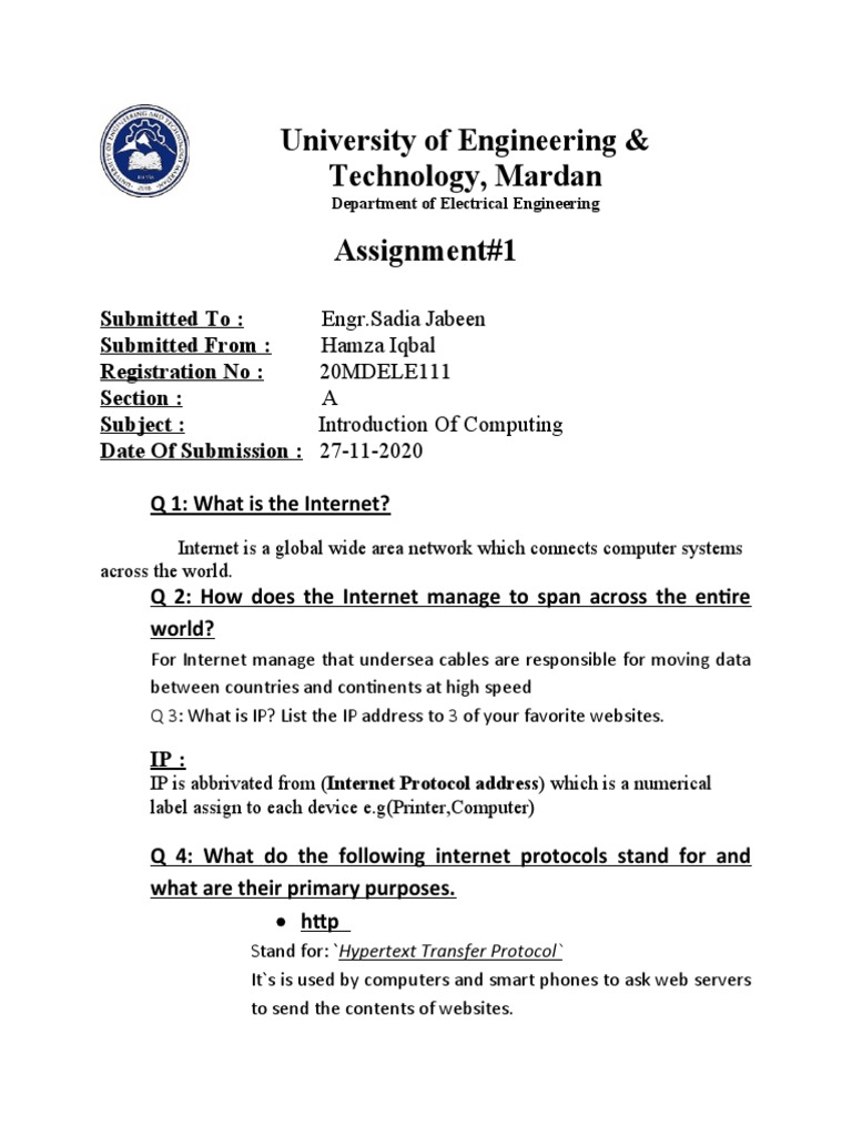 ITC Assignment 1 | PDF