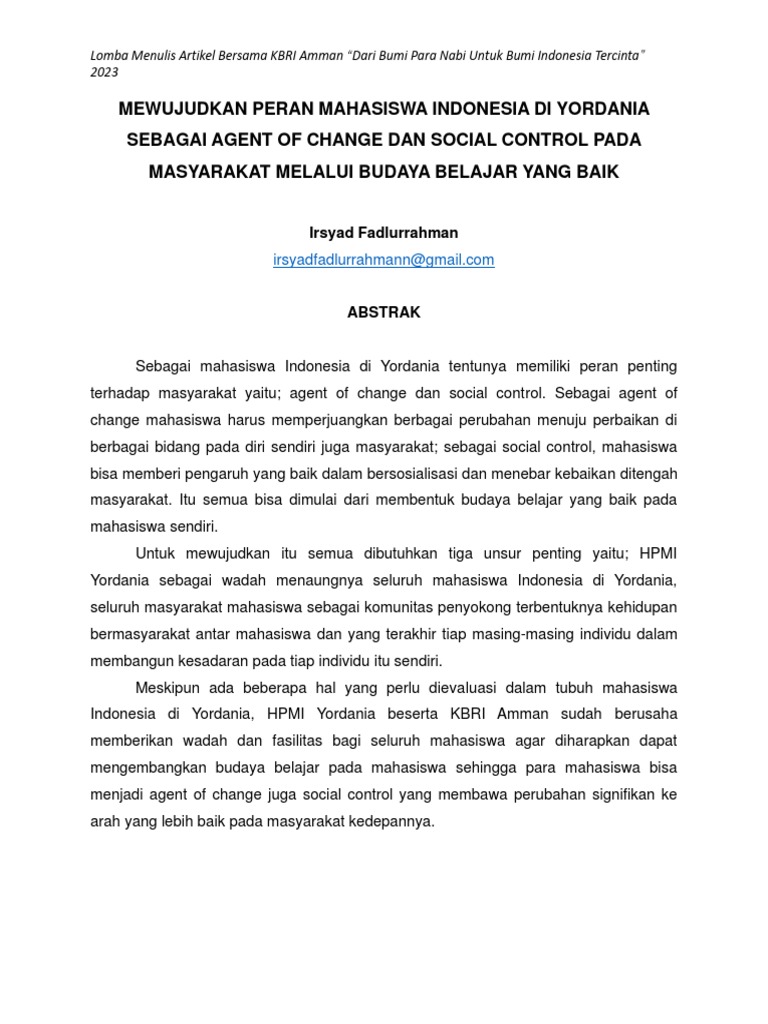 Peran Mahasiswa Indonesia di Yordania | PDF