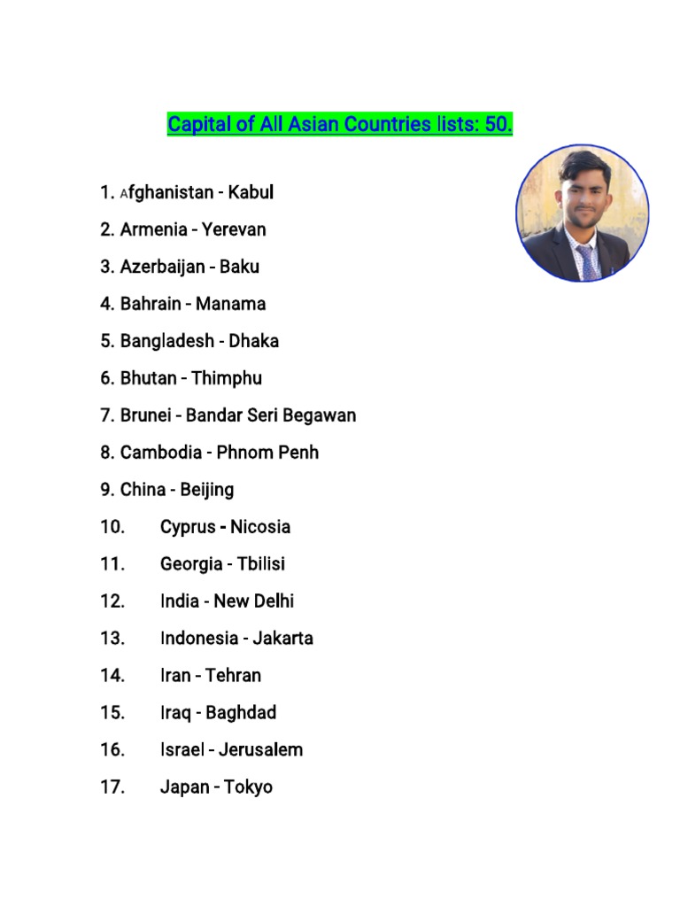 Capitals of All Asian Countries List | PDF
