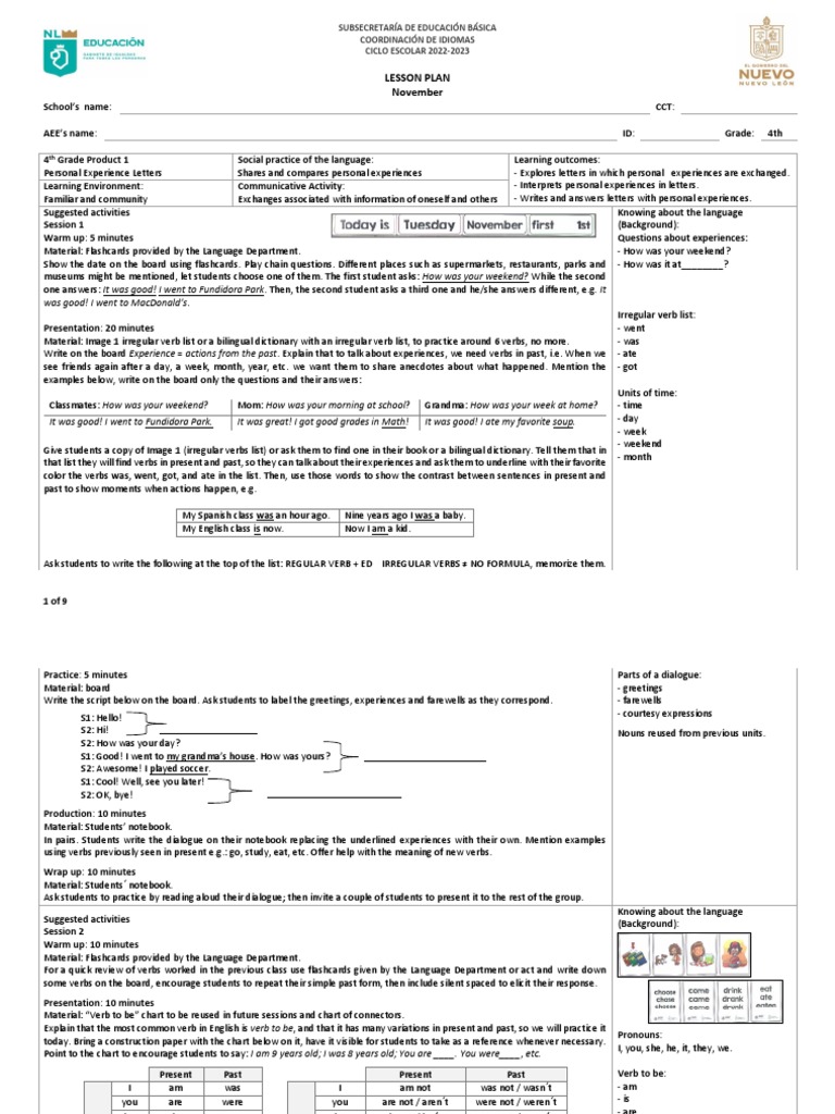 4th Grade Lesson Plan November | PDF