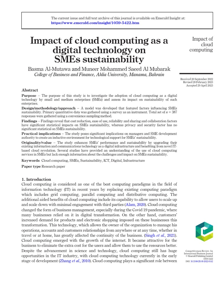Cloud Computing For Sme Sustainability | PDF