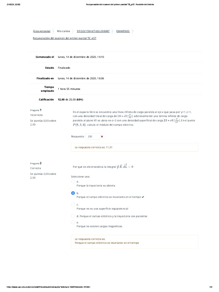 Recuperación Del Examen Del Primer Parcial TE - p57 - Revisión Del Intento | PDF