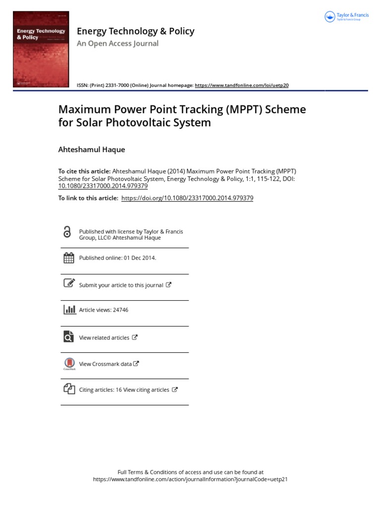 Maximum Power Point Tracking MPPT Scheme For Solar Photovoltaic System | PDF | Photovoltaics ...