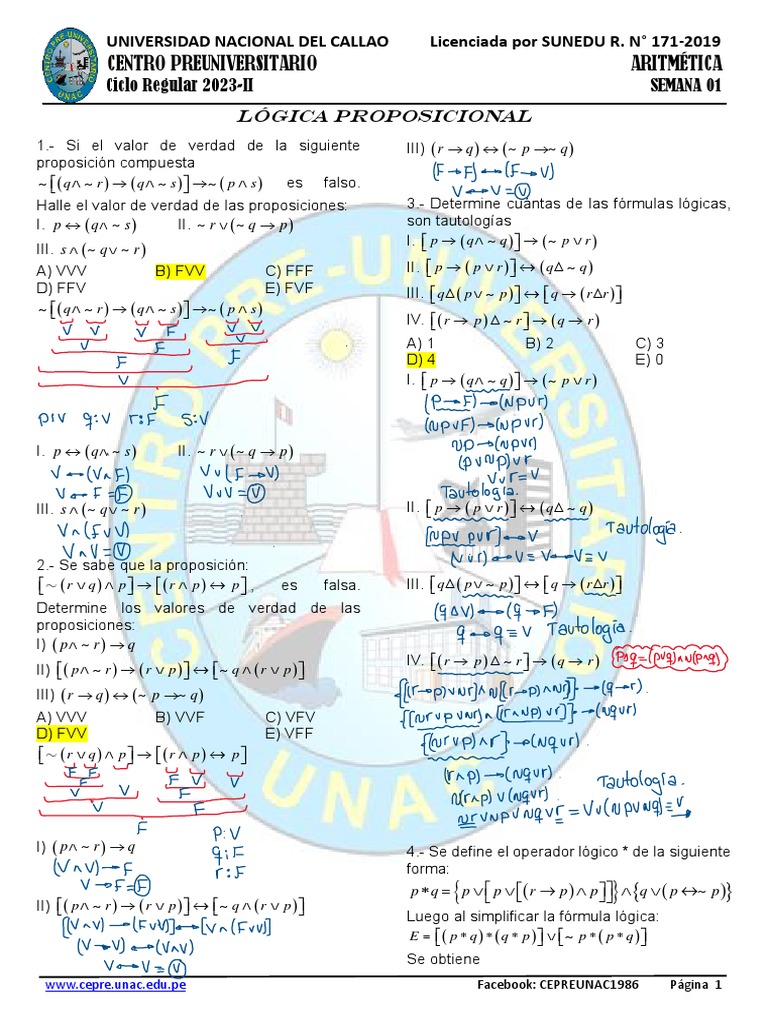 1° Semana - Ejercicios | PDF | Proposición | Sintaxis (Lógica)