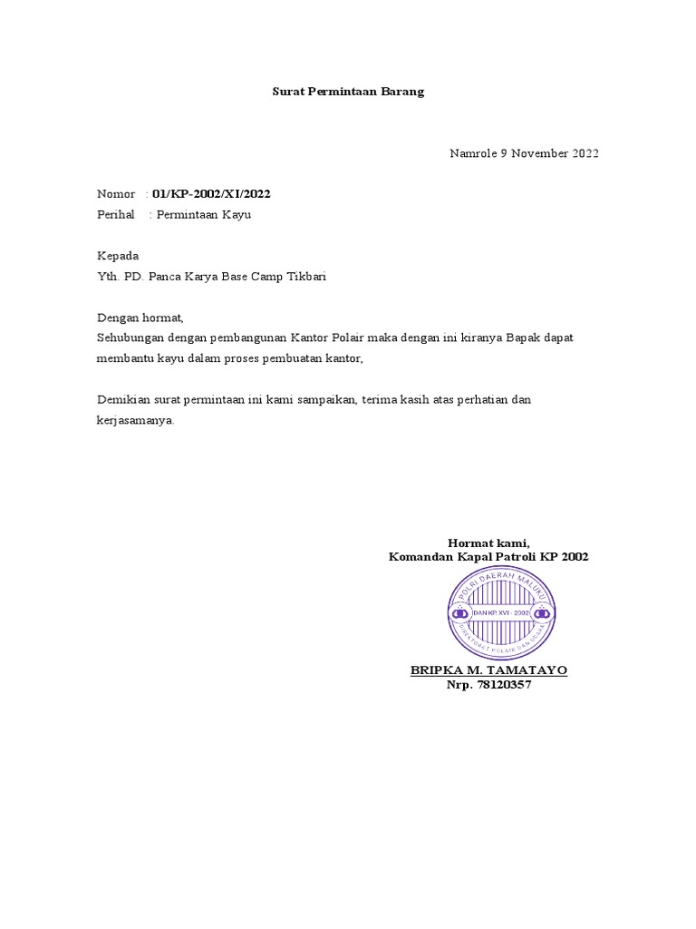 Contoh Surat Permintaan Barang | PDF