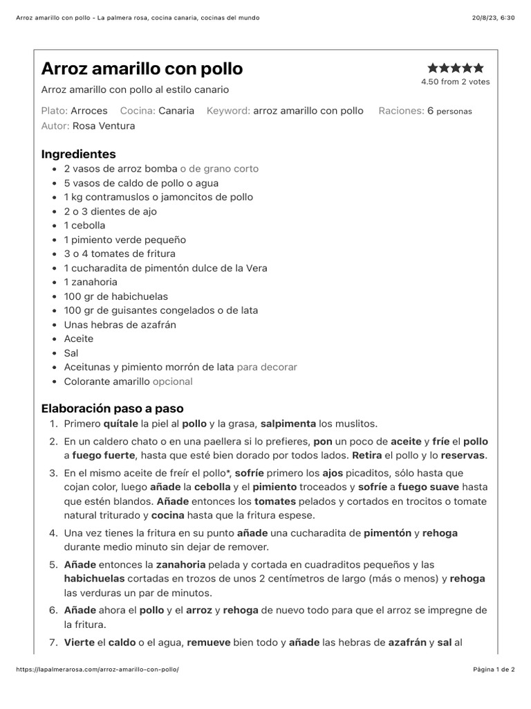 Arroz Amarillo con Pollo Canario | PDF | Pimenton | Cocina asiática