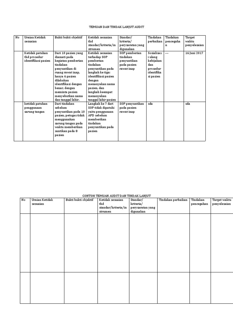 6.a. CONTOH TEMUAN DAN TINDAK LANJUT AUDIT | PDF