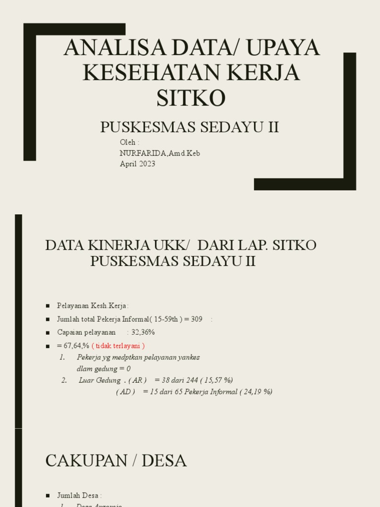 Analisis Situasi Berdasarkan DATA SITKO Upaya Kesehatan Kerja Dan Olah ...