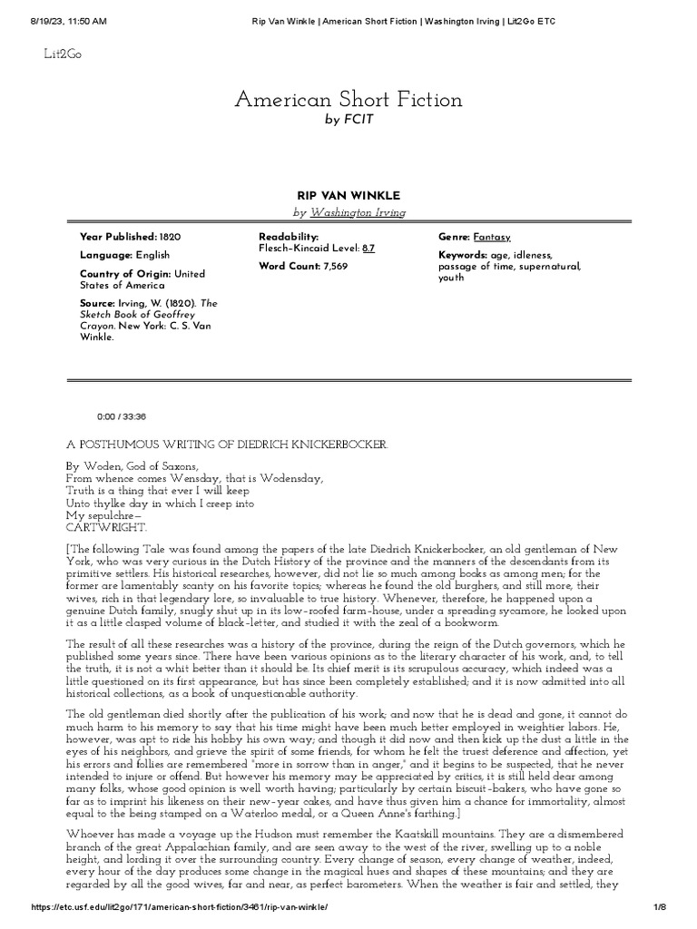 Rip Van Winkle - Washington Irving - Lit2Go ETC | PDF