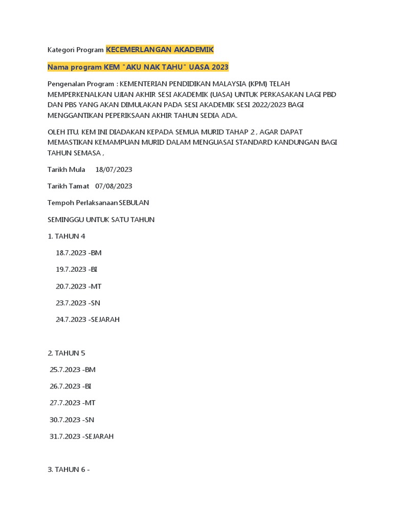 Kategori Program KECEMERLANGAN AKADEMIK PKP | PDF