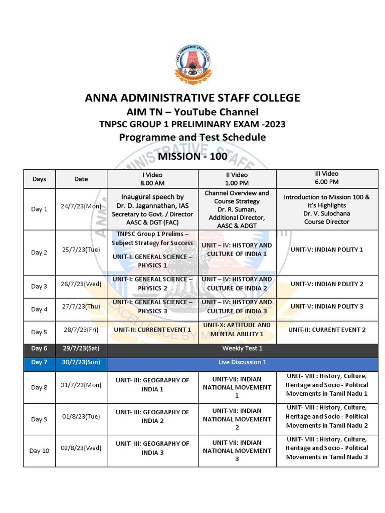 TNPSC Group 1 Prelims Test Schedule | PDF | Social Science | Travel