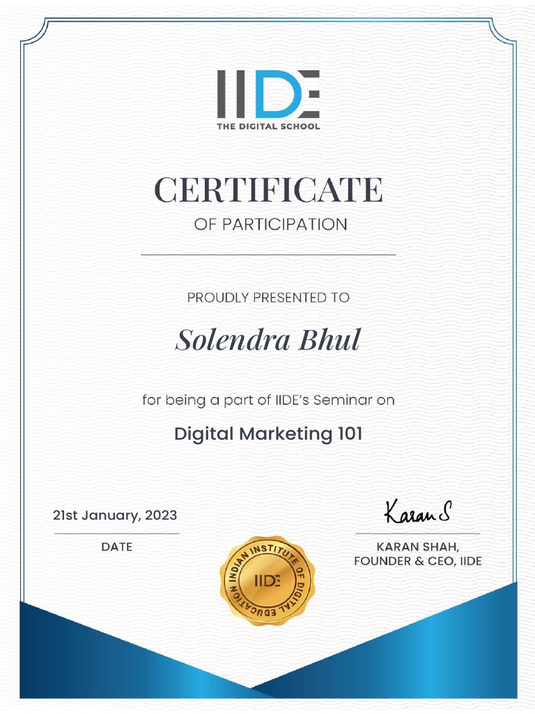 Digital Marketing 101 Seminar Certificate Iide Pdf