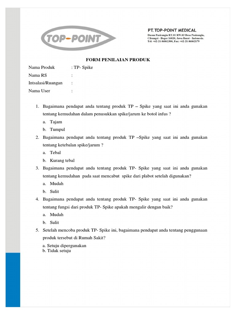 Penilaian Produk TP-Spike di RS | PDF