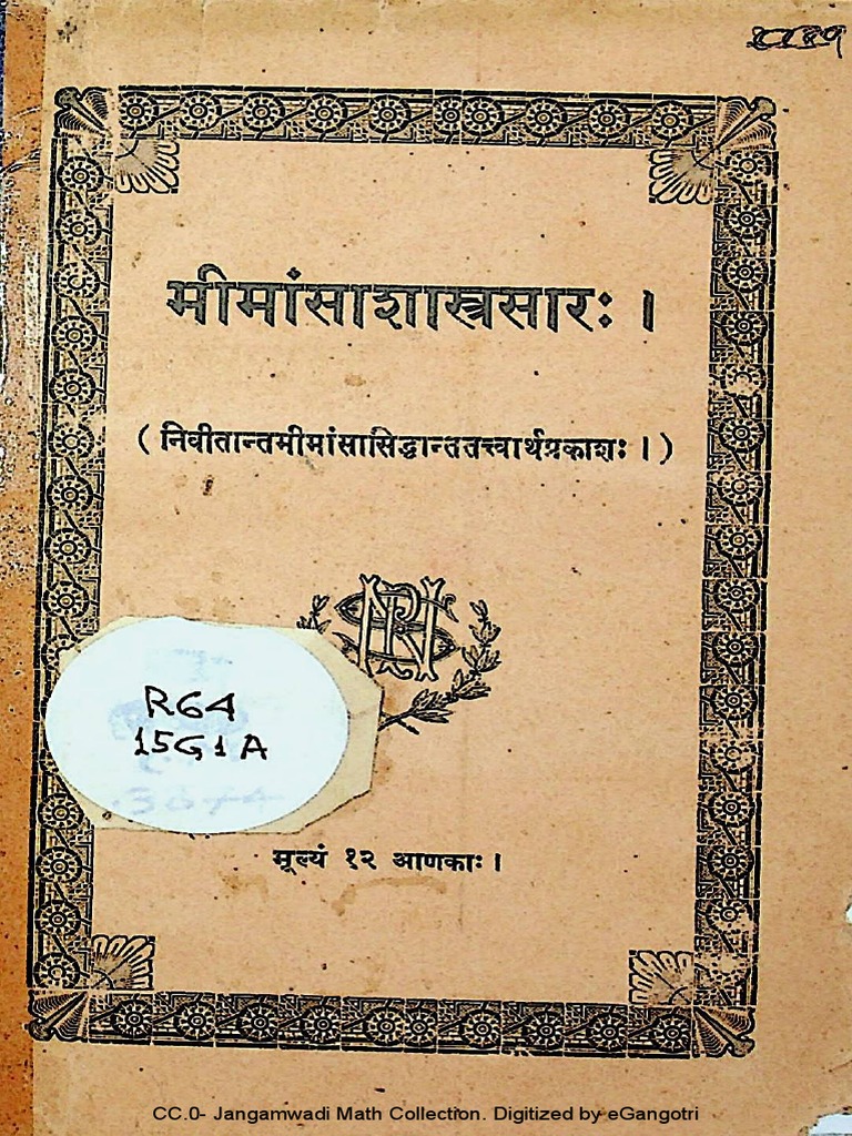 Mimansa Shastra Sar With Tattvarth Prakash by Ananta Krishna Shastri 1931 (Bad Binding) - Nirnay ...