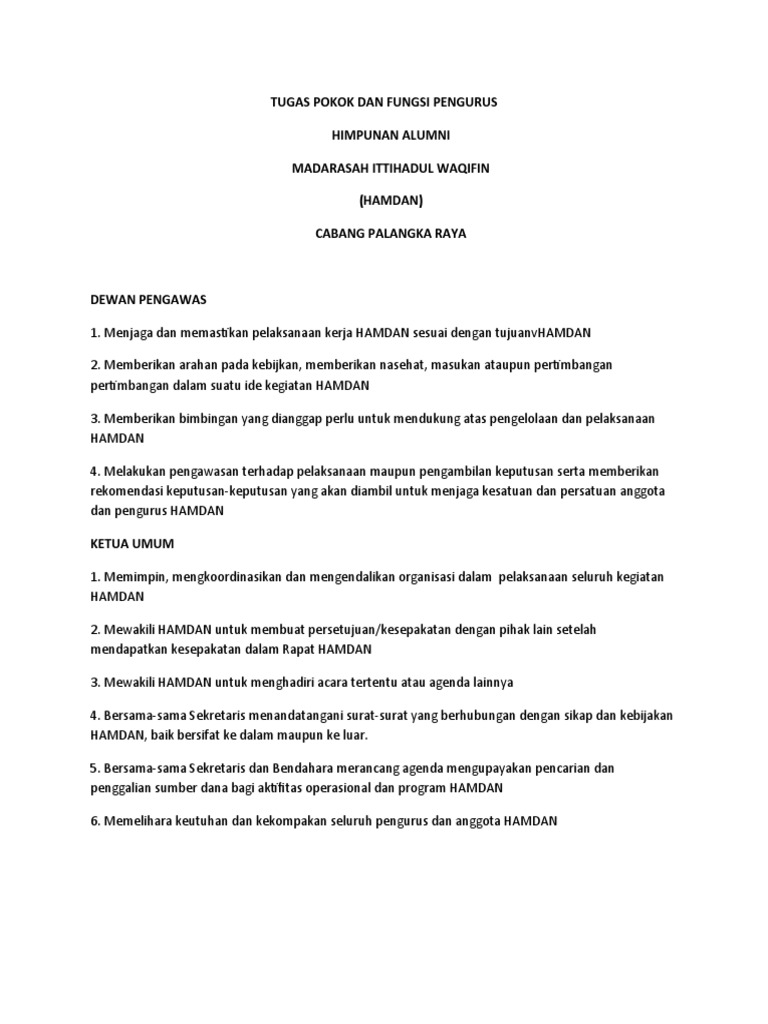Tupoksi Pengurus | PDF