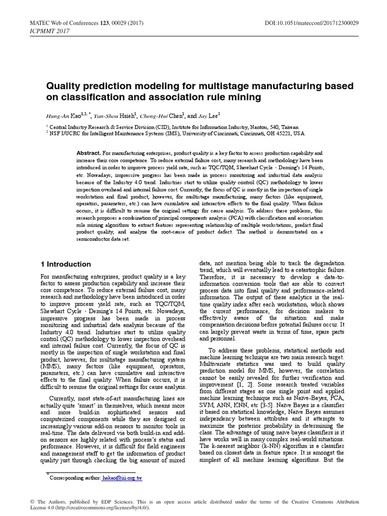 Quality Prediction Modeling For Multistage Manufac | PDF