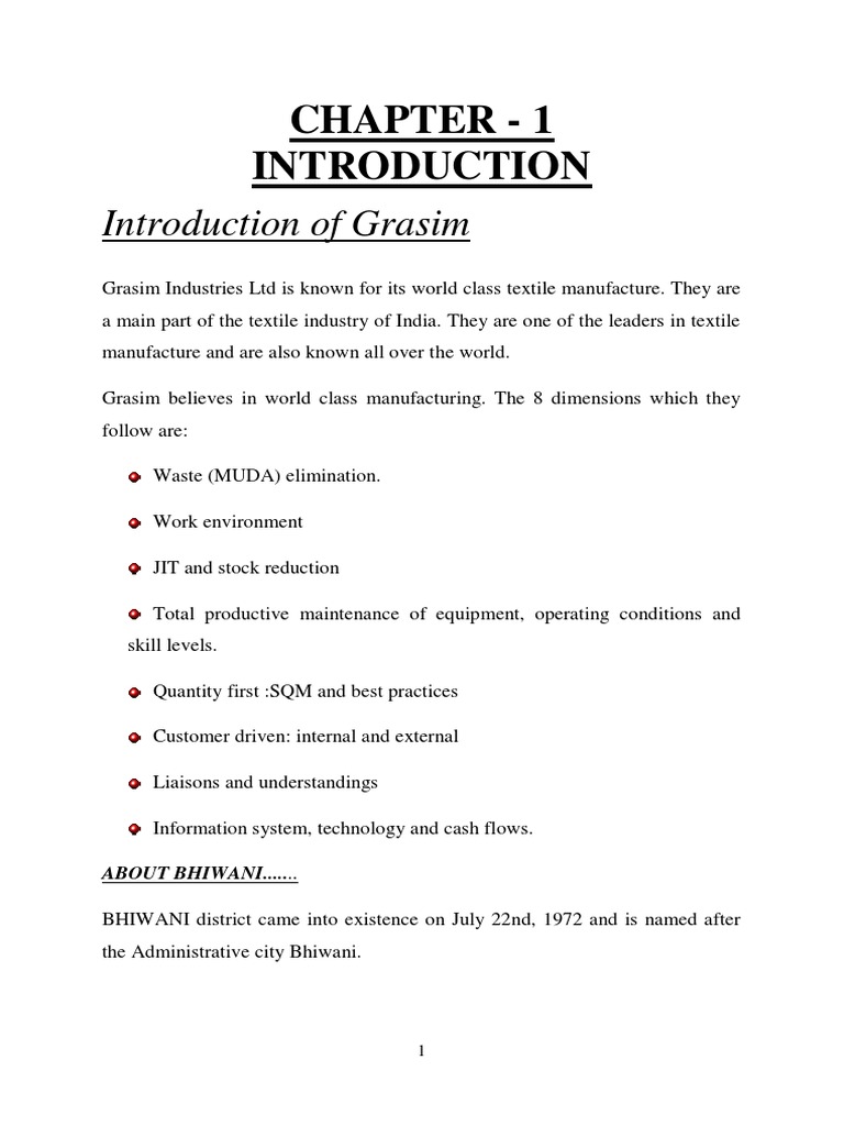 Chapter - 1: Introduction of Grasim | PDF