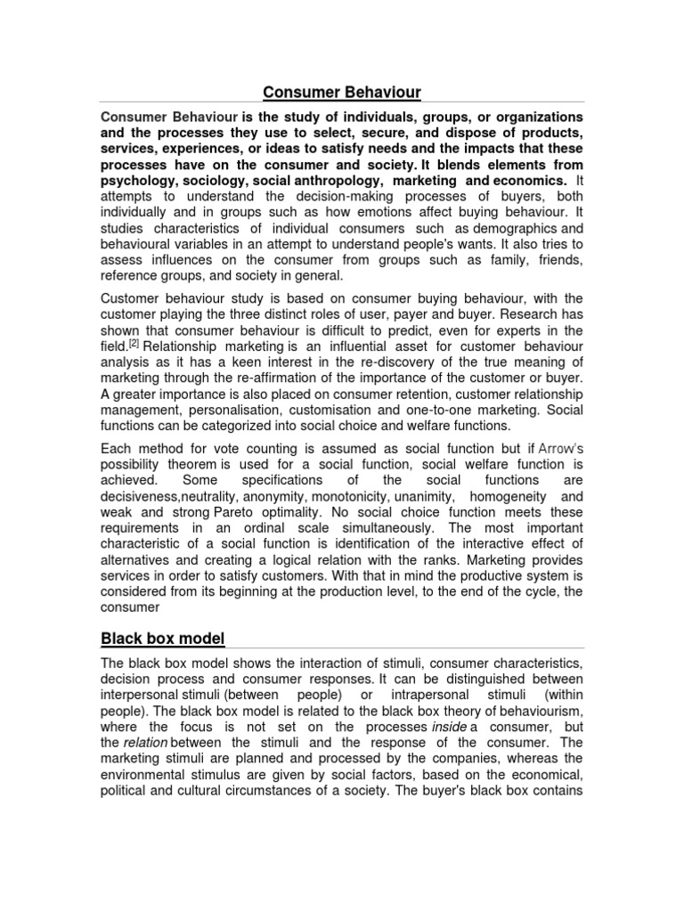 Consumer Behaviour Black Box Model | PDF