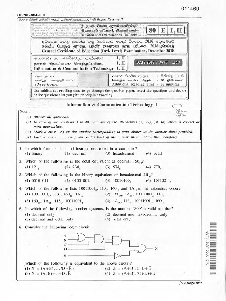 OL ICT 2018 English Medium | PDF