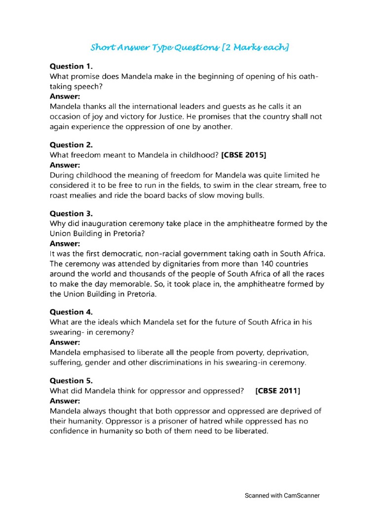 A Long Walk To Freedom Extra Q. Answers | PDF